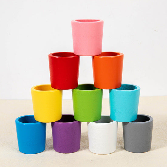 Rainbow Balls in Cups Toddler Montessori Toys, Kids Preschool Wooden M ...