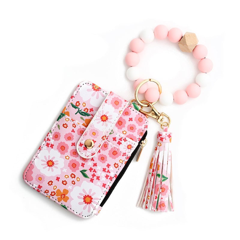 Boho Style Beaded & Tassel Decorated Keychain with Flower Pattern Wall ...