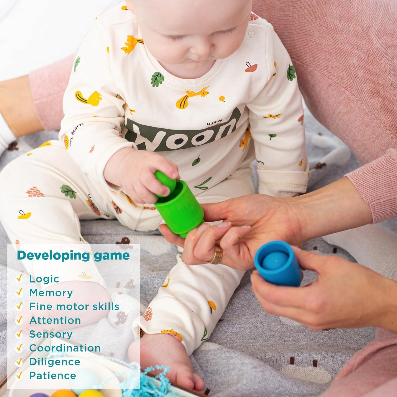 Rainbow Balls in Cups Toddler Montessori Toys, Kids Preschool Wooden M ...